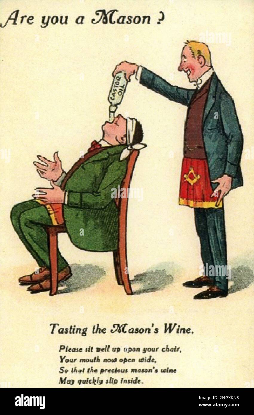 Masonic Postcard. Tasting the Mason's Wine Stock Photo - Alamy