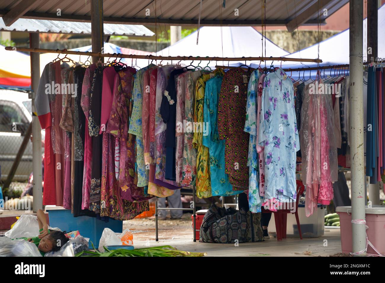 Traditional clothing for sale at the indigenous Tamu Besar market in ...