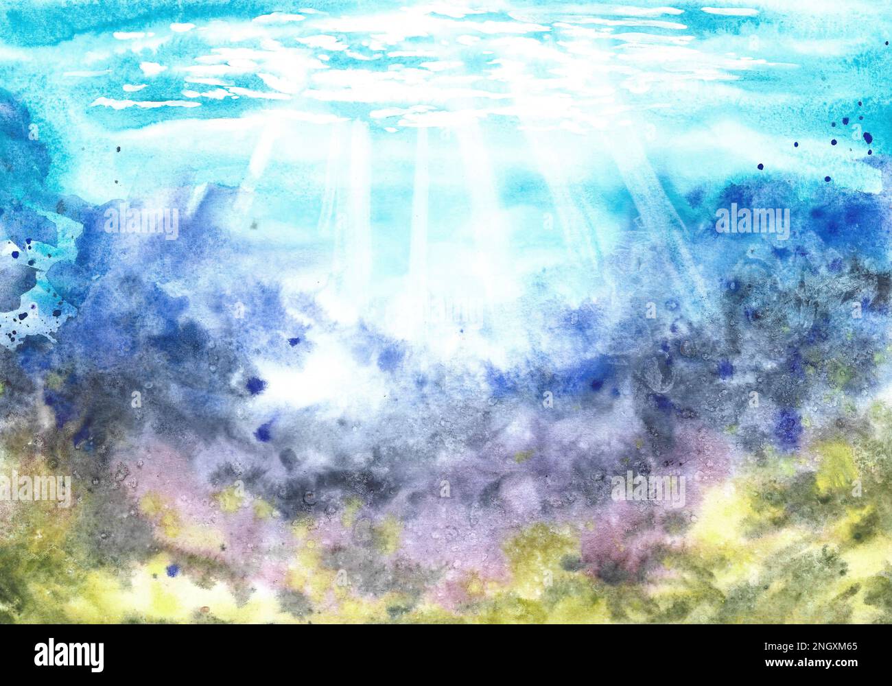 Background with underwater seascape. Watercolor hand drawn. For ...