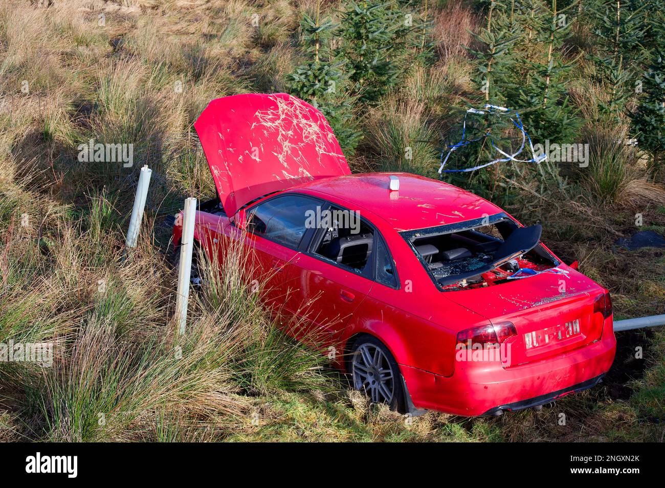 Car crash in rural countryside between Kilmacolm and Port Glasgow Stock ...