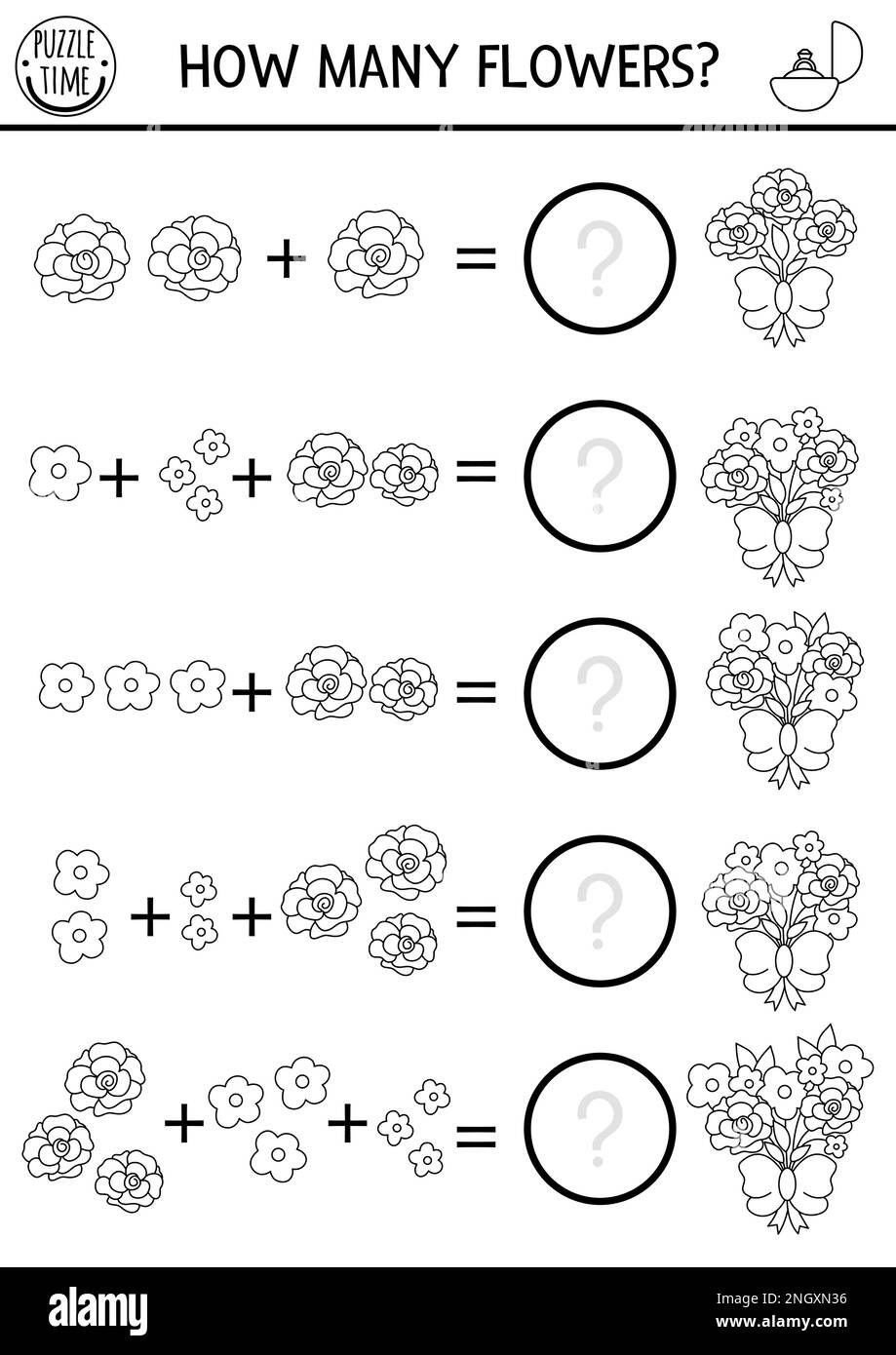 How many flowers black and white game with cute bouquets. Wedding math ...