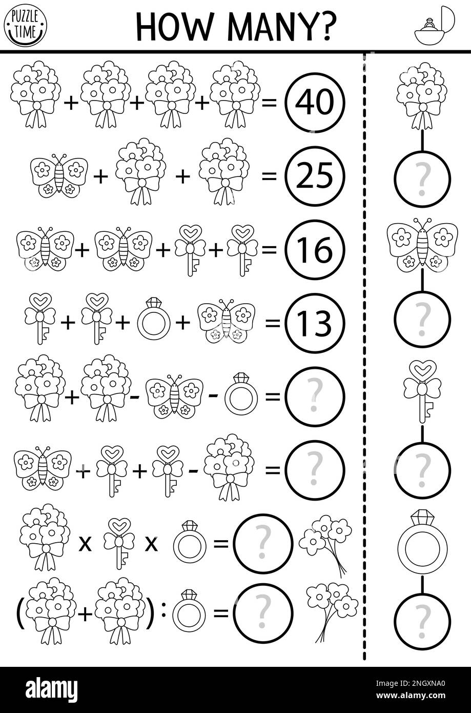 How many flowers game, equation or rebus with cute bouquets. Wedding ...
