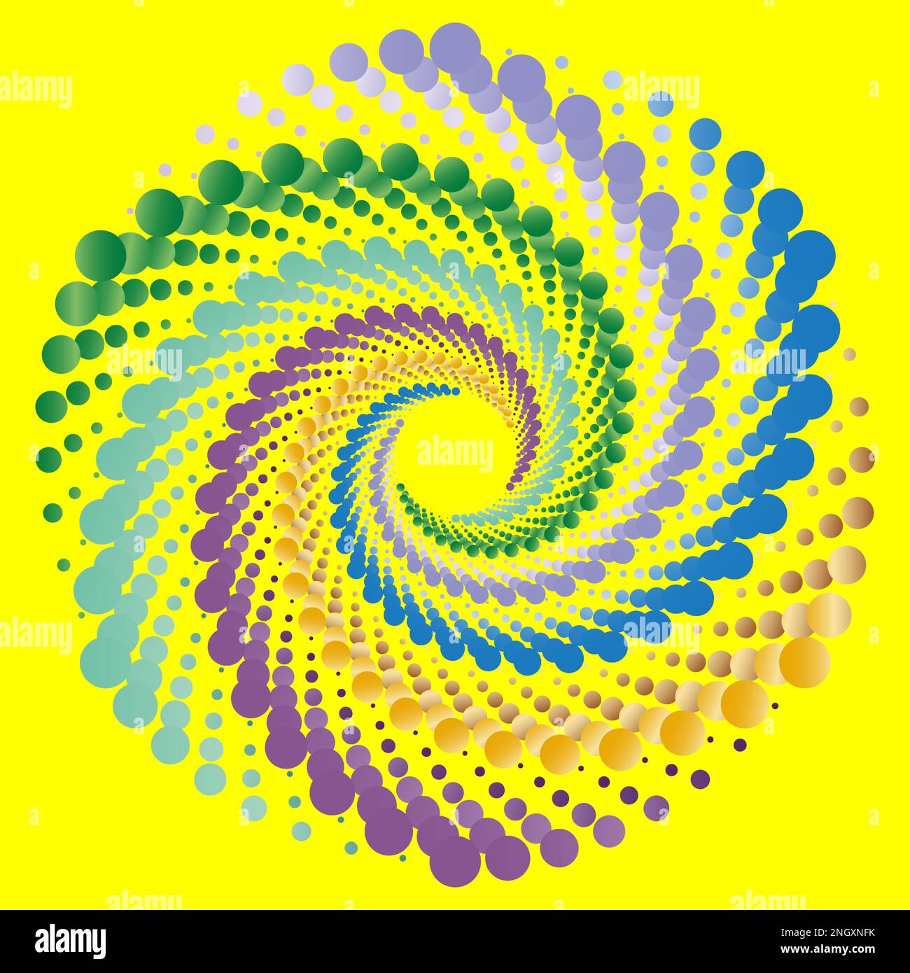 Vector circular swirling pattern of circles of different colors with a ...