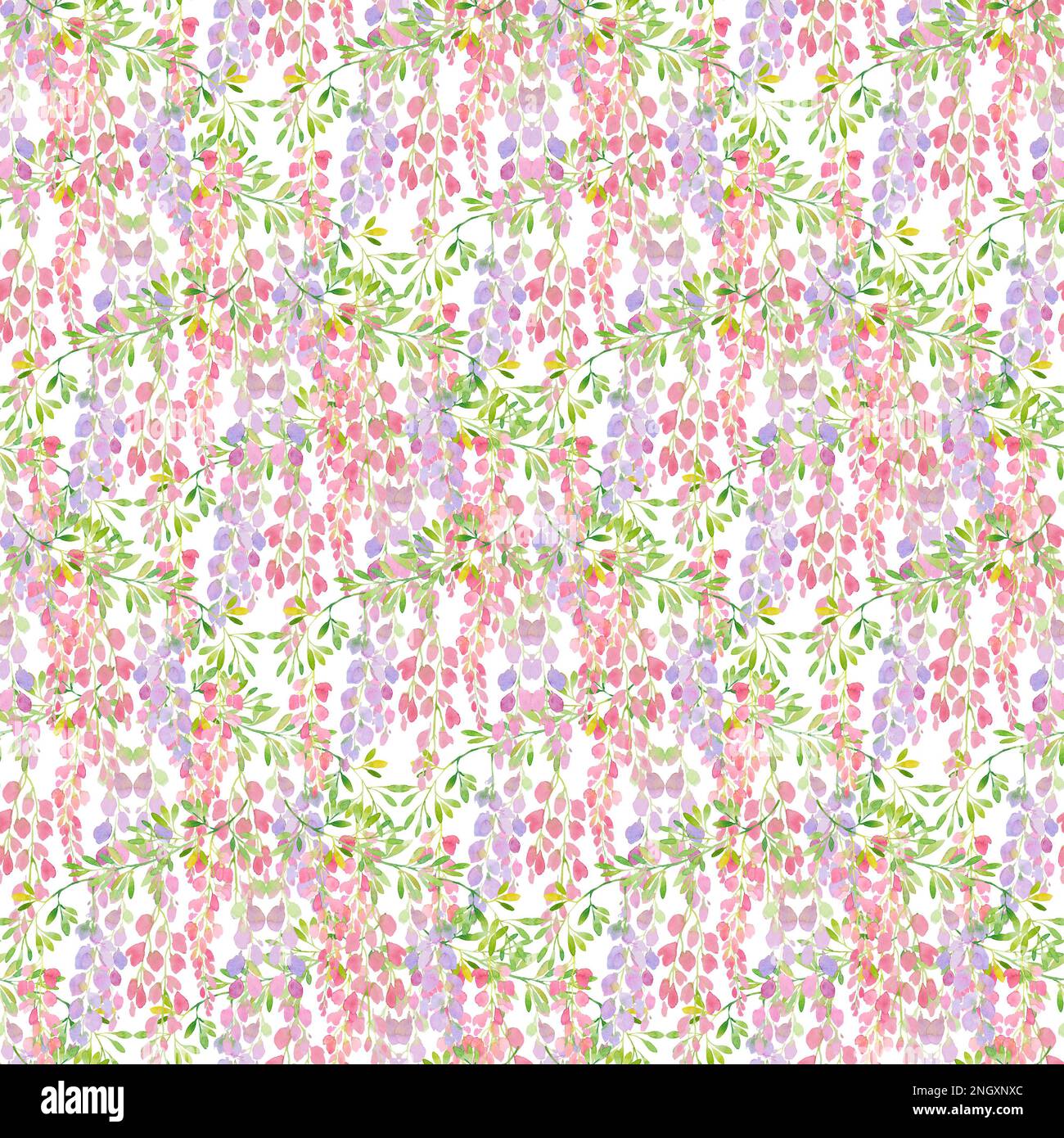 wisteria flowers seamless pattern , watercolor illustration. Drawing ...