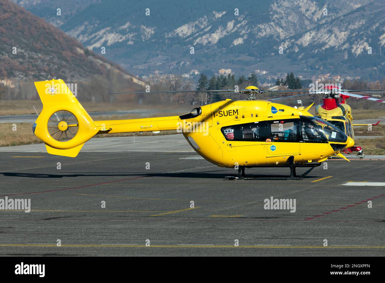 A Babcock MCS Italia Eurocopter 145 refueling at L'Aquila Preturo ...