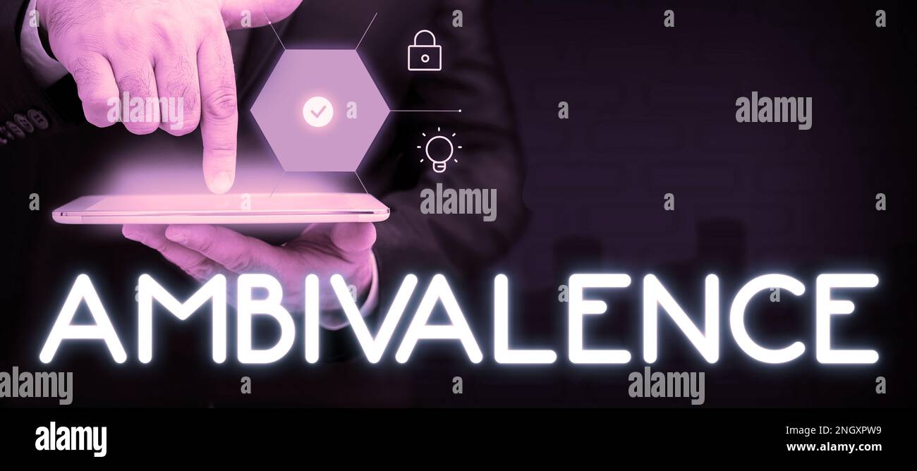 Hand writing sign Ambivalence. Internet Concept attitudes or feelings ...