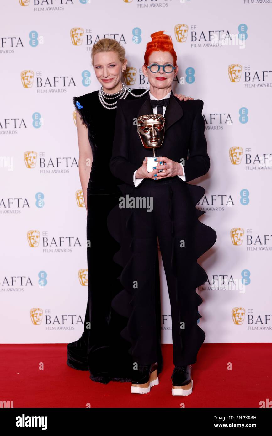 Sandy Powell, right, winner of the fellowship award, poses with Cate ...