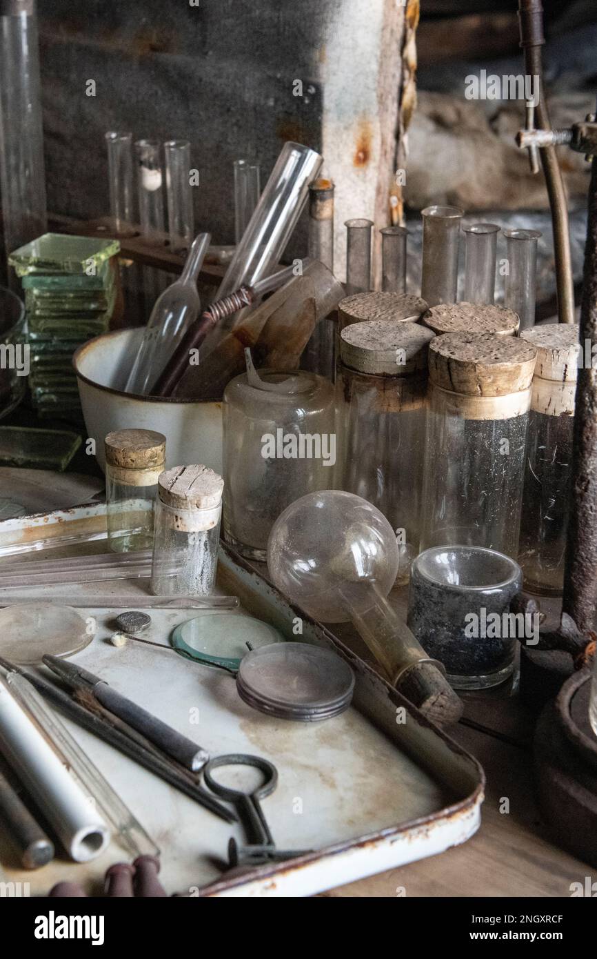 Antarctica, Ross Sea, Ross Island, Cape Evans. Inside Scott’s historic ...