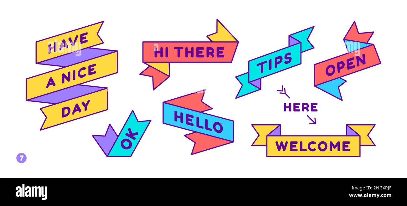 Ribbon Banner. Set color ribbon banner with text, phrase. Color ...