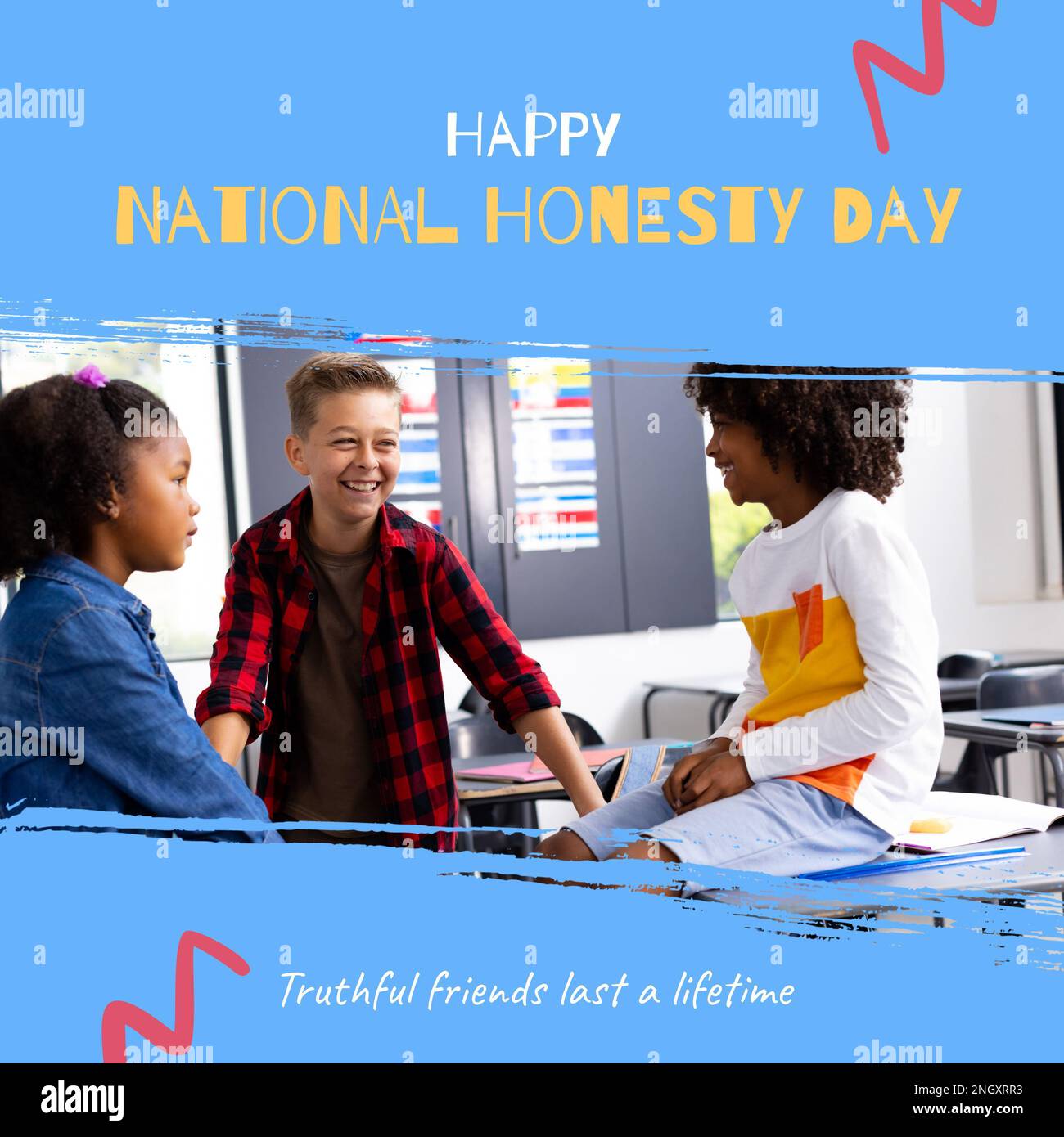 Composite of happy national honesty day text over happy diverse ...