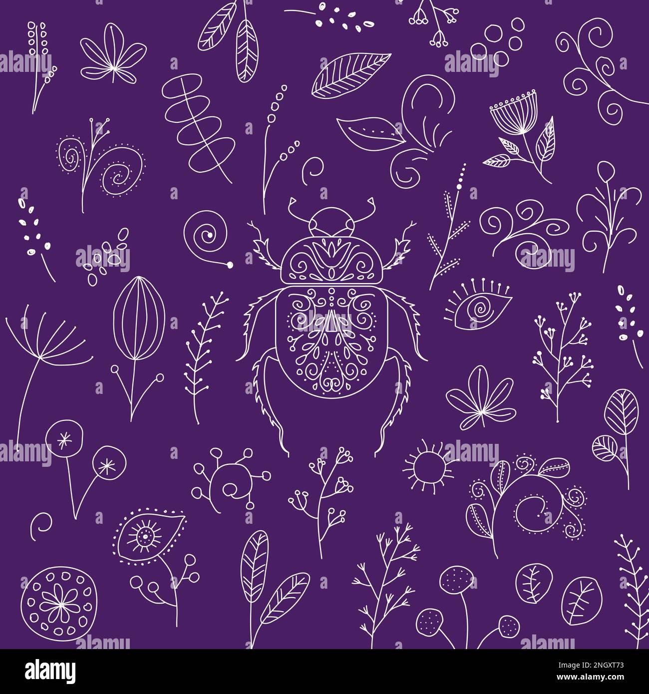 Seamless pattern with beetle and hand drawn plants. Design for fabric ...