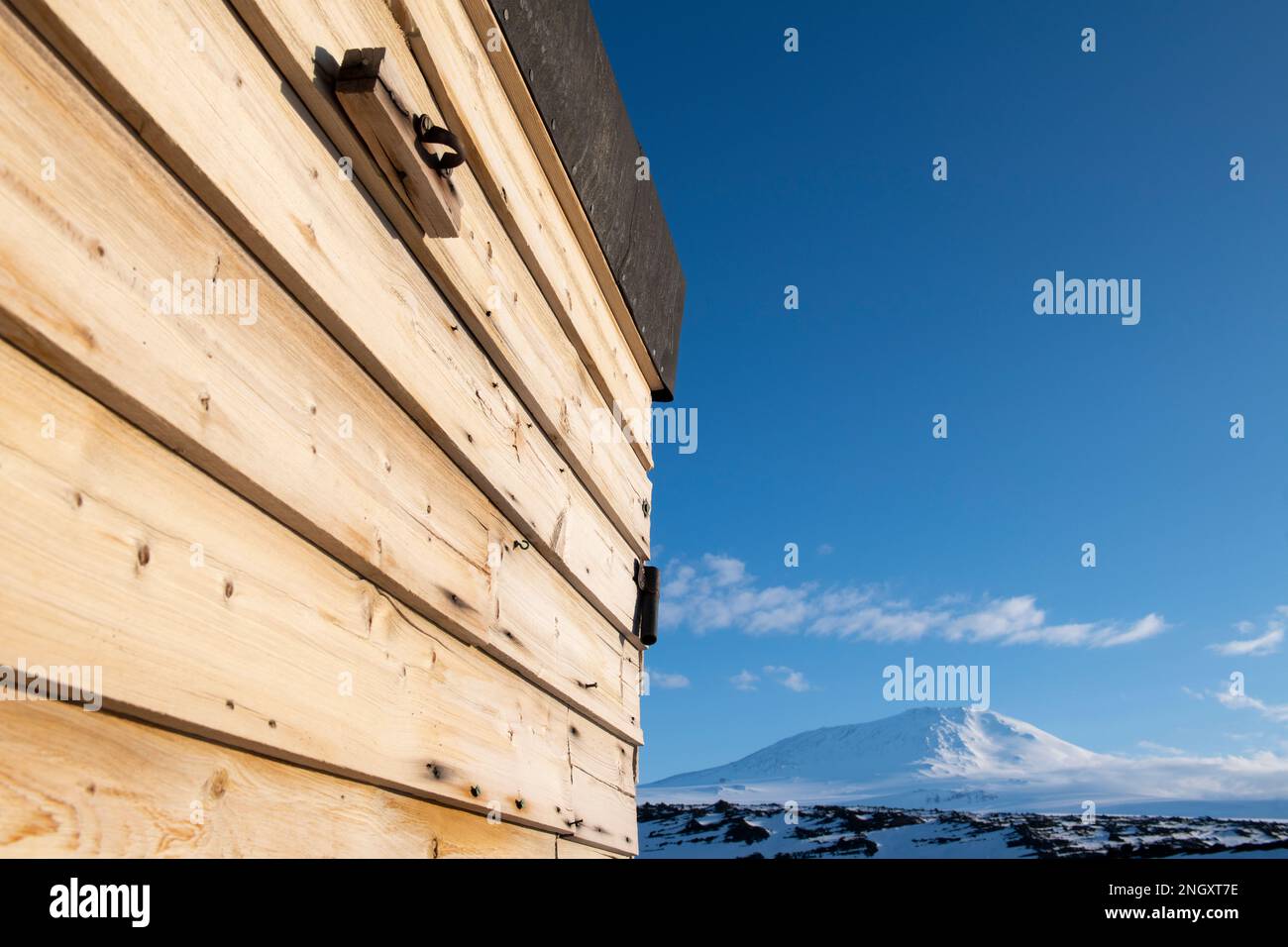 Antarctica, Ross Sea, Ross Island, Cape Evans. Exterior view of ...