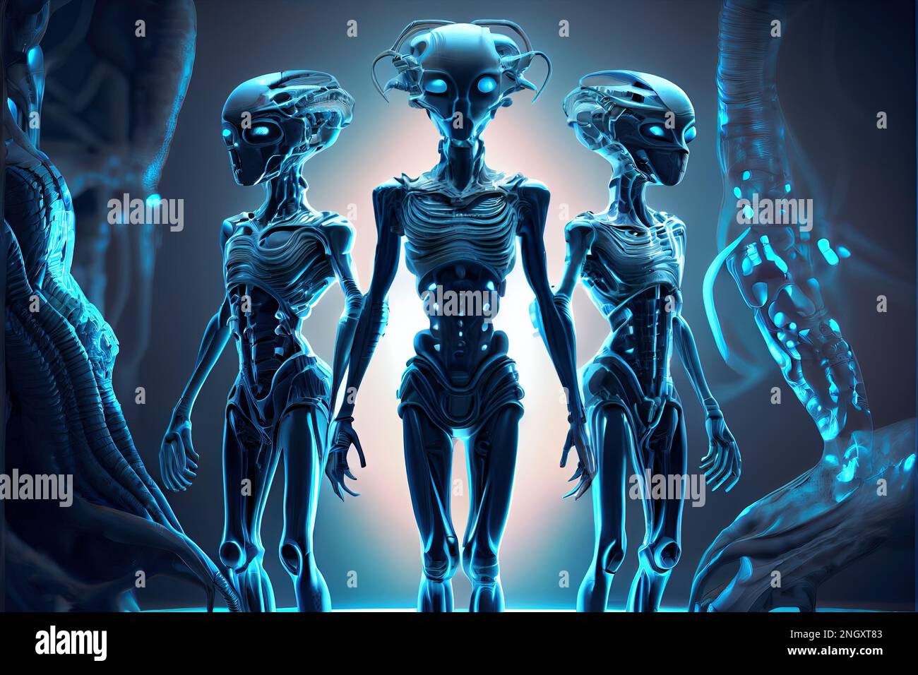 Group of humanoid aliens, cartoon illustration Stock Photo - Alamy