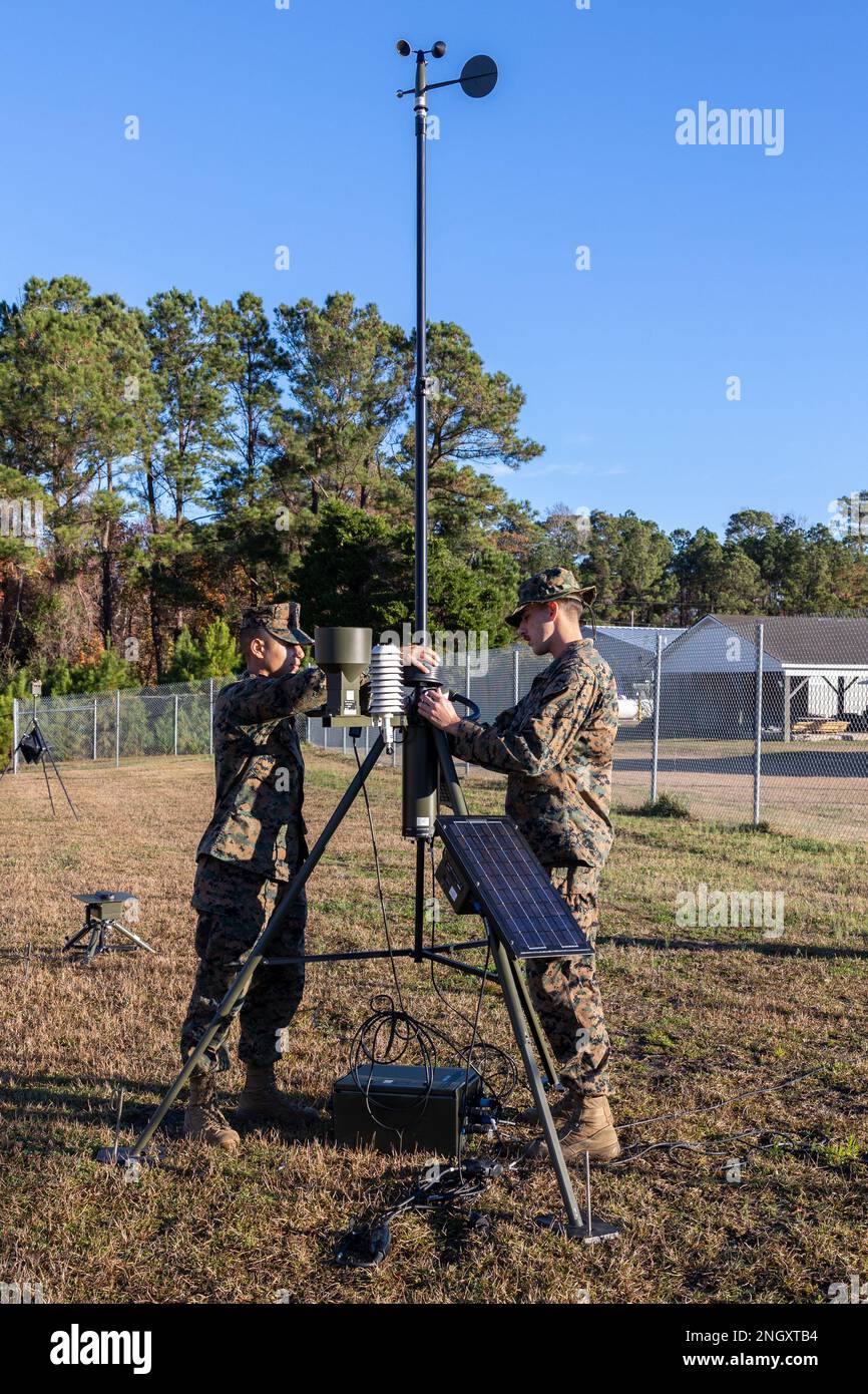 U.S. Marine Corps Gunnery Sgt. Jesus Gonzalez, a METOC chief (left) and ...