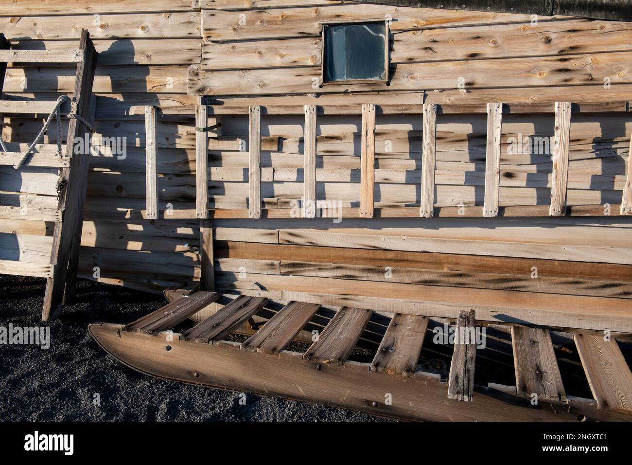 Antarctica, Ross Sea, Ross Island, Cape Evans. Exterior view of ...