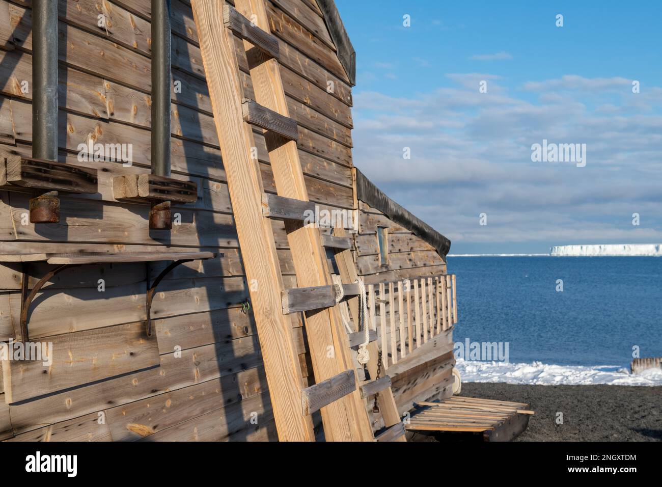 Antarctica, Ross Sea, Ross Island, Cape Evans. Exterior view of ...