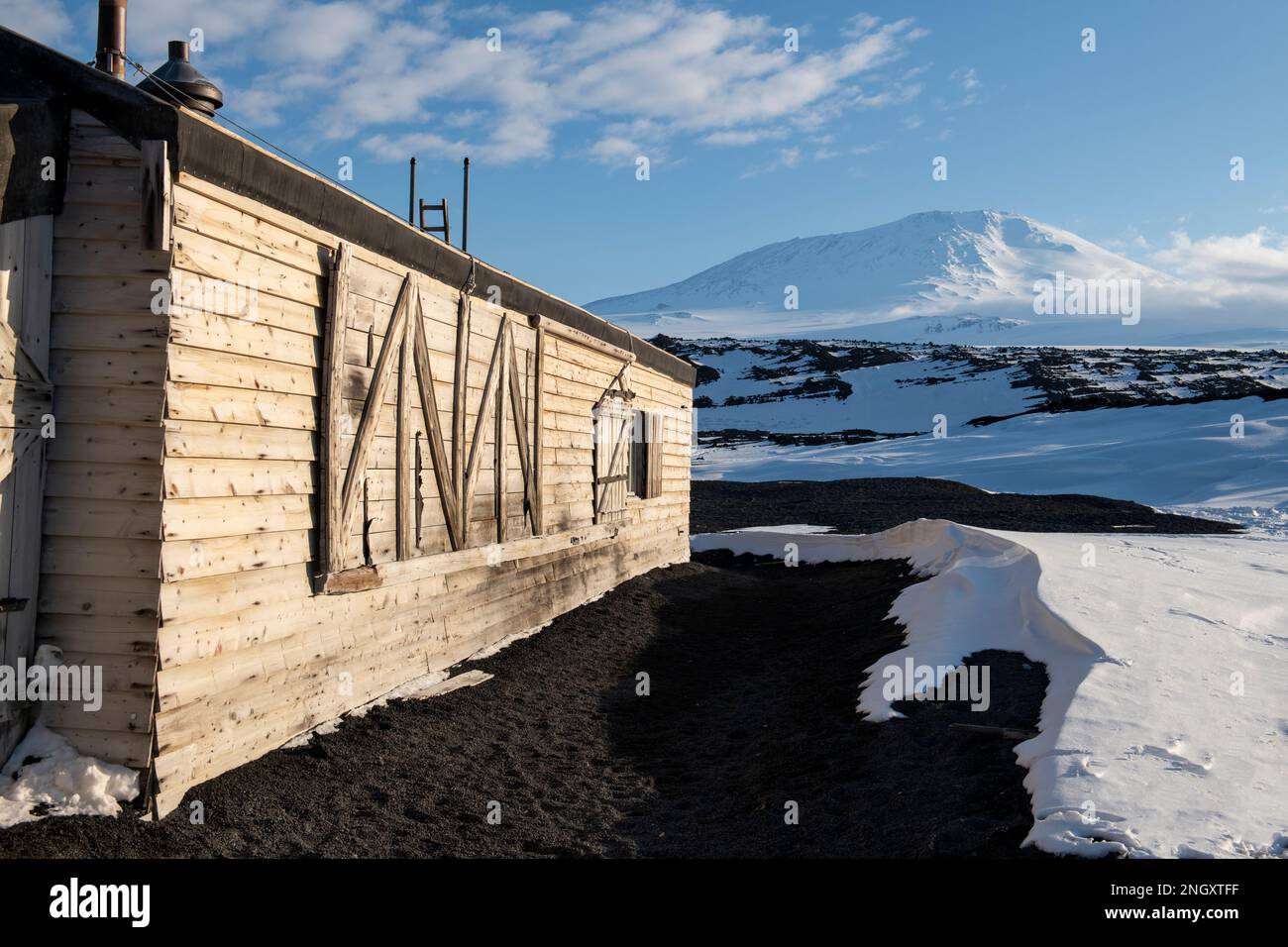 Antarctica, Ross Sea, Ross Island, Cape Evans. Exterior view of ...