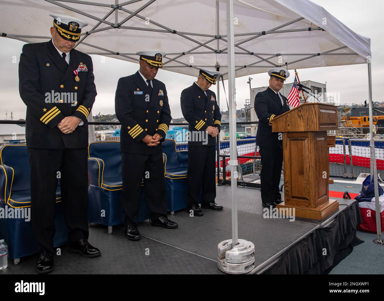 YOKOSUKA, Japan (Dec. 1, 2022) Lt. Samuel Cho, chaplain, addresses ...