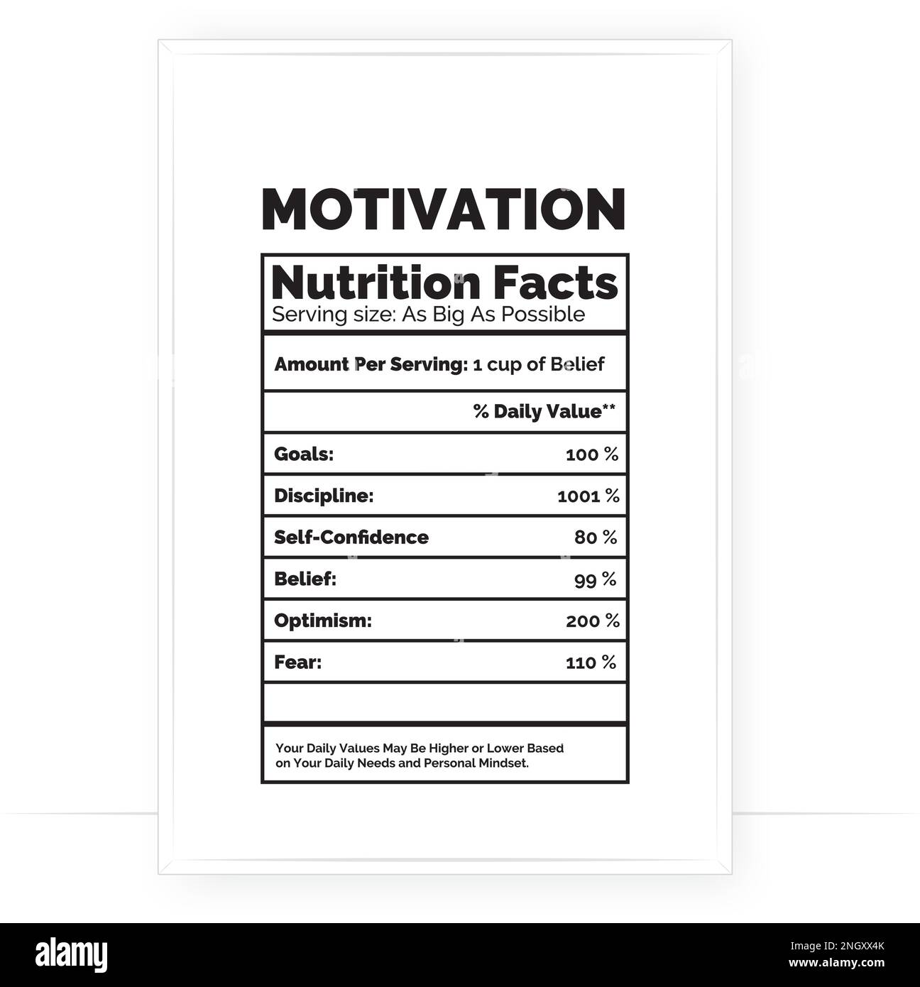 Motivation Nutrition Facts Poster, vector. Creative poster design Stock ...