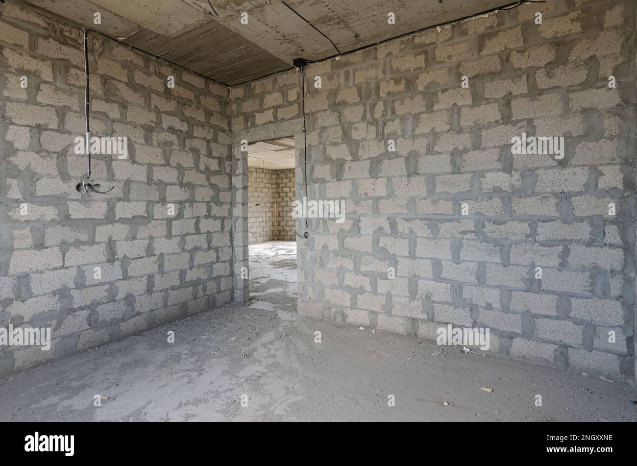 Construction of an individual residential building, view of the corner ...