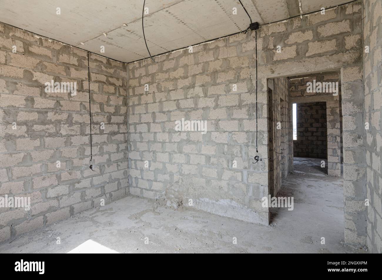 Construction of an individual residential building, wall view with a ...