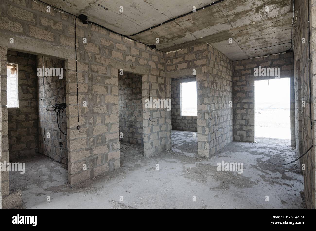 Construction of an individual residential building, view of the front ...