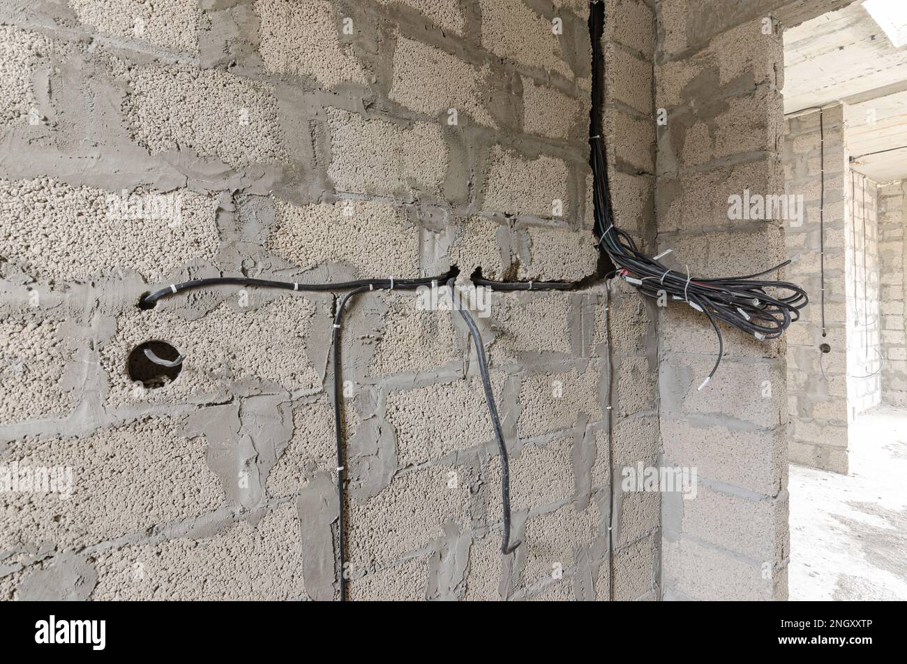 Electrical wiring in the construction of a private residential building ...