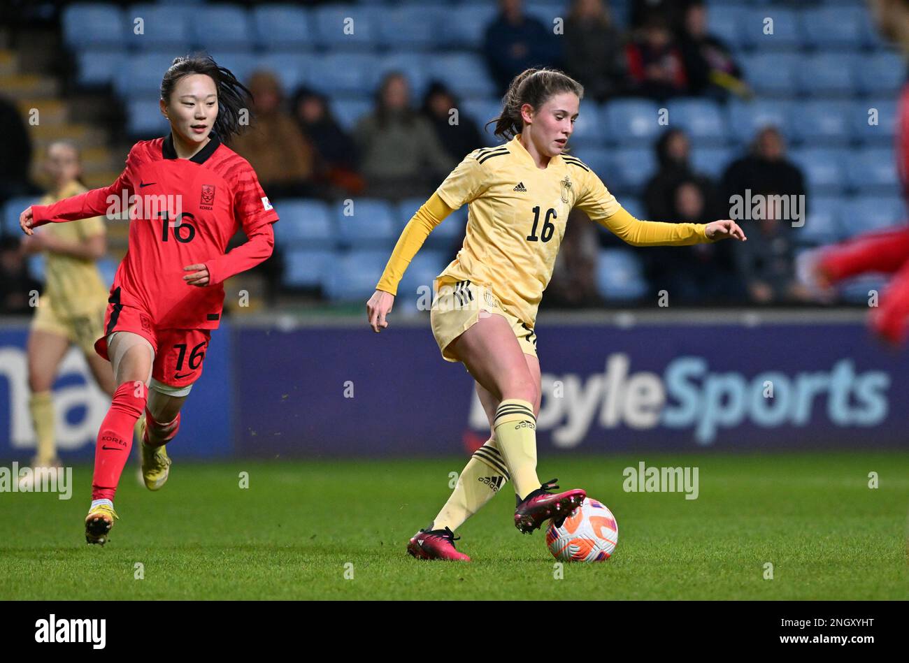 Coventry, UK. 19th Feb, 2023. Selgi Jang (16) of Korea Republic and ...