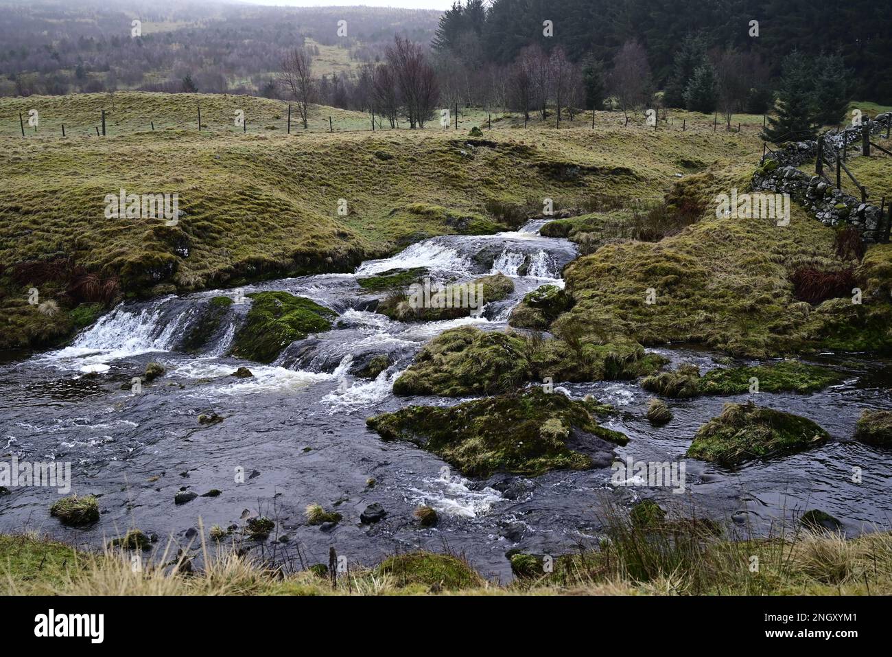 Glen Devon moorland and hills in the mist Stock Photo - Alamy
