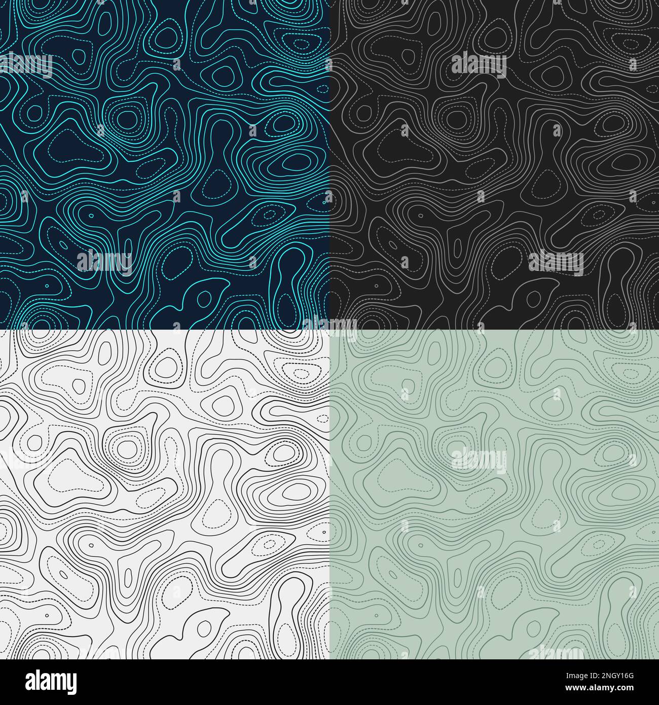 Topography patterns. Seamless elevation map tiles. Artistic isoline ...