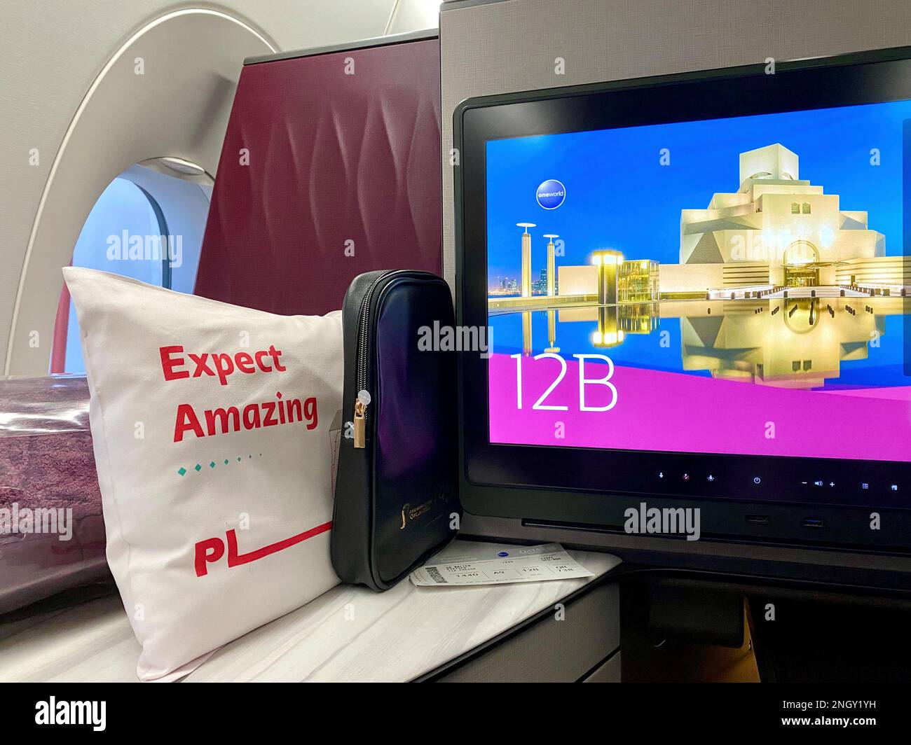 The amazing QSuites business class of Qatar Airways, Doha QR Stock ...