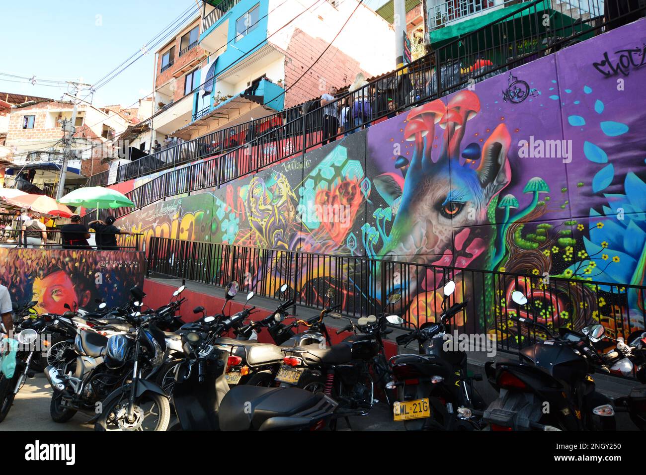 Mural art in Comuna 13, neighborhood in Medellin. Antioquia department ...