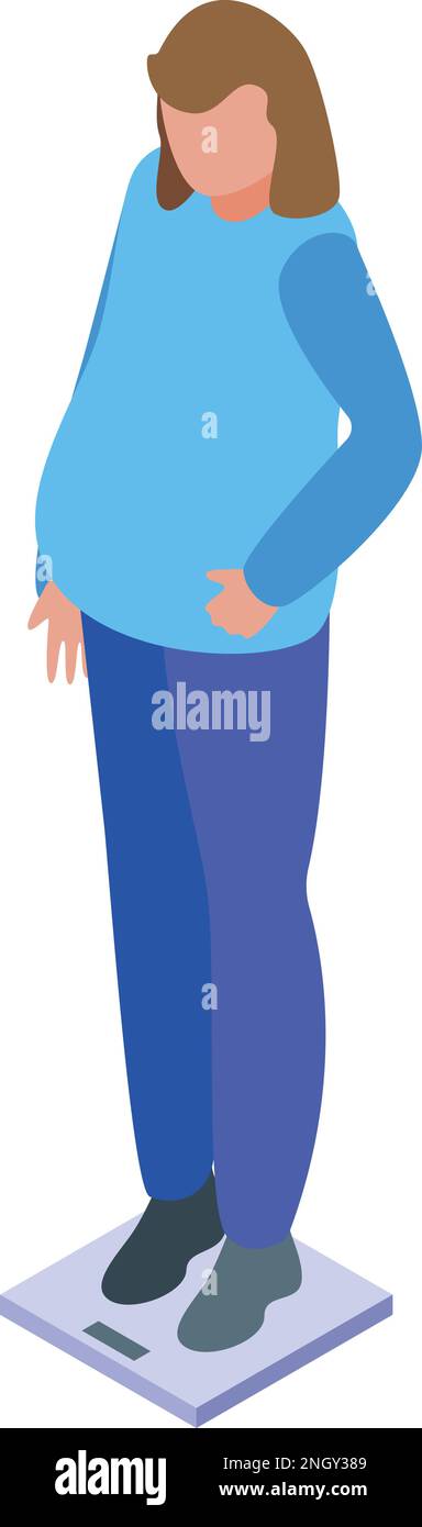Girl overweight icon isometric vector. Fat disease. Inactive person ...