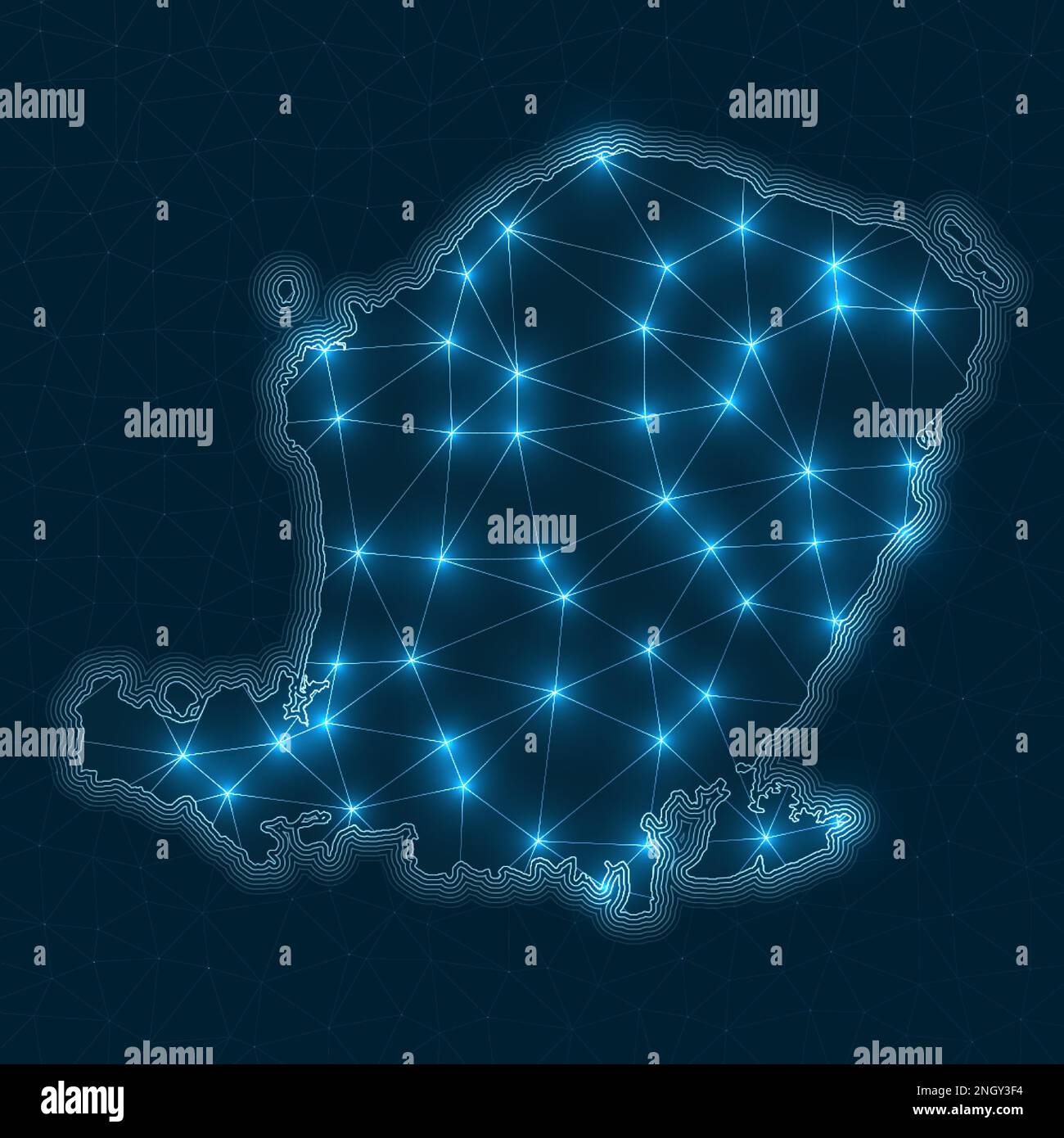 Lombok network map. Abstract geometric map of the island. Digital ...