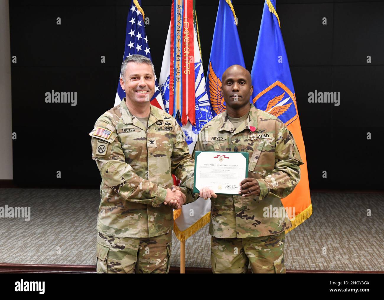 Command Sgt. Maj. Terrence D. Reyes Jr., outgoing command sergeant major for 1st Aviation ...