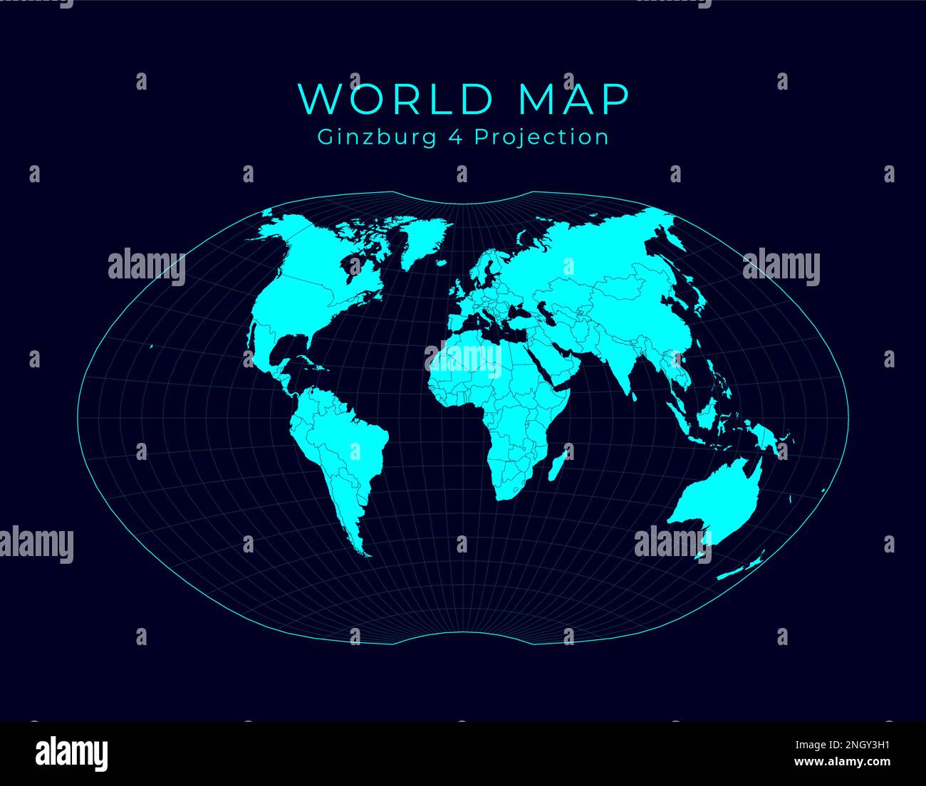 Map of the World. Ginzburg IV projection. Futuristic infographic world ...