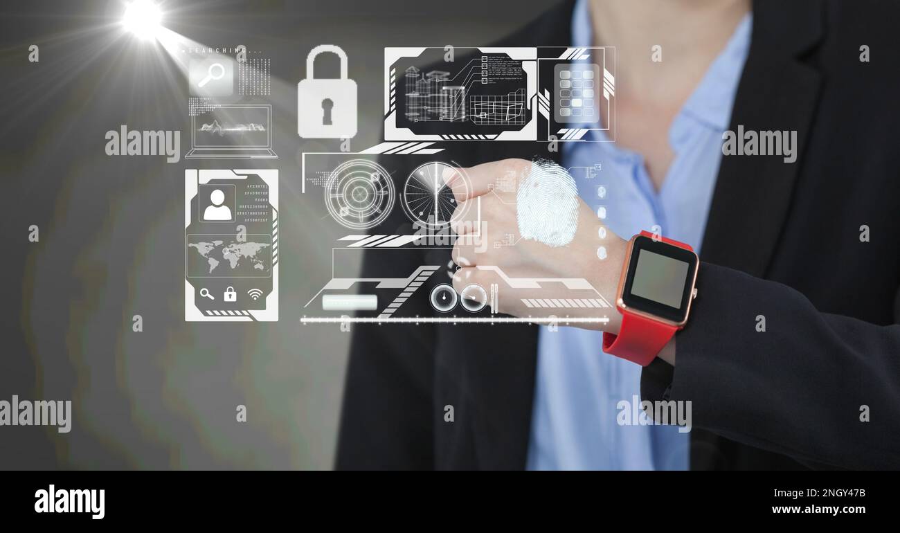 Composition of screen with digital online security icons over ...