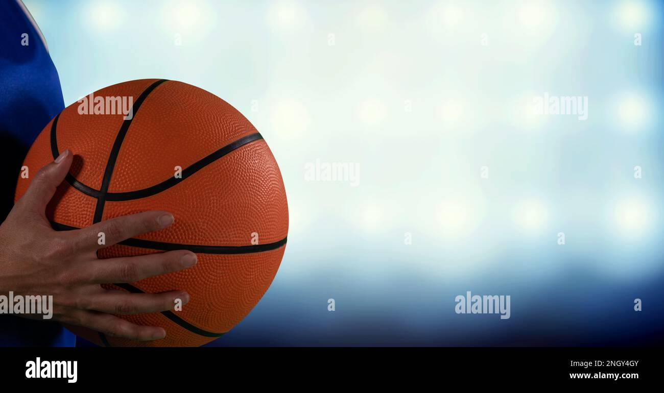 Composition of midsection of female basketball player with ball ...