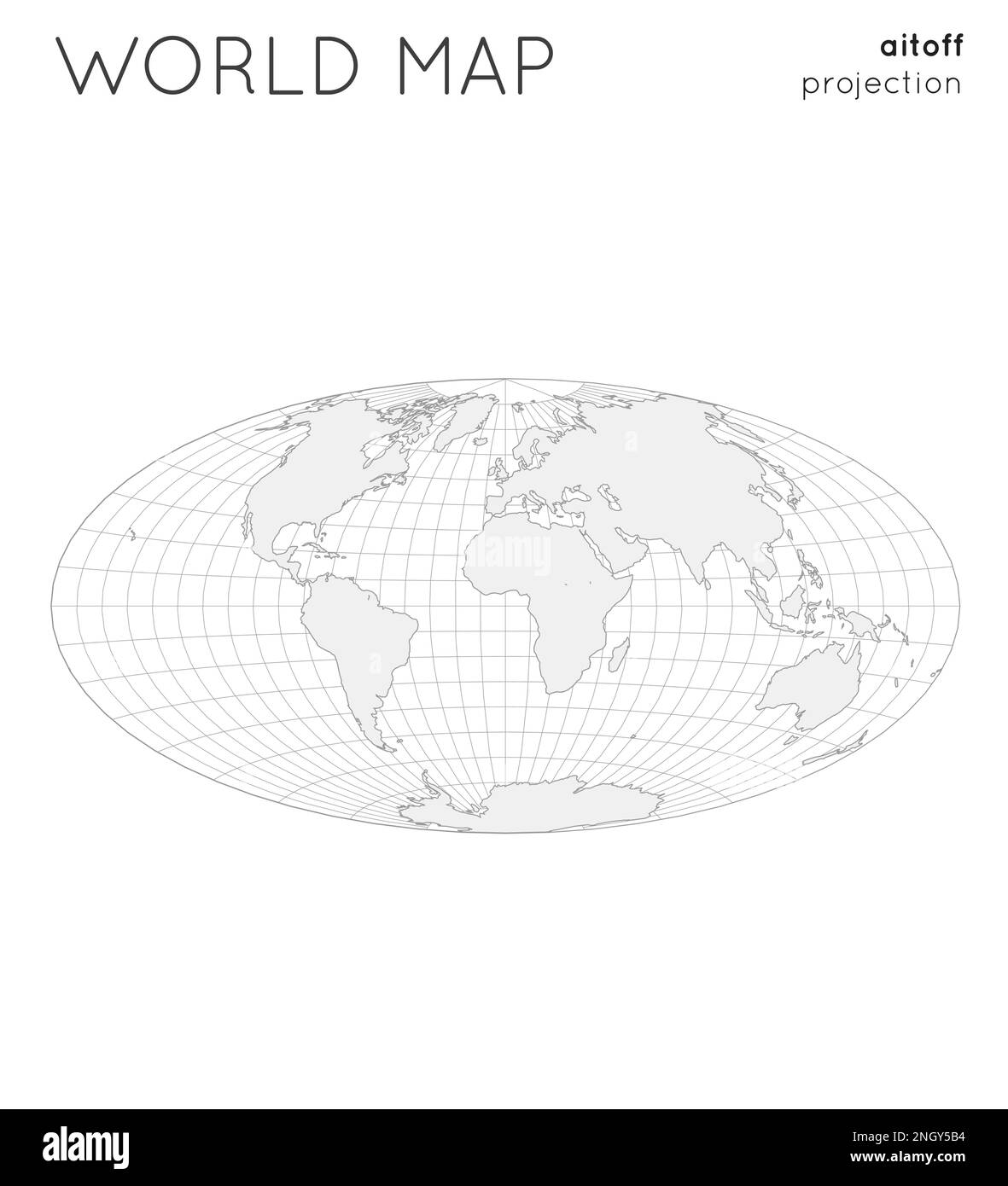 World map. Globe in Aitoff projection, with graticule lines style ...