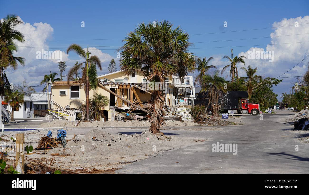 Fort Myers Beach, FL, USA--December 1, 2022-- Debris in areas impacted ...
