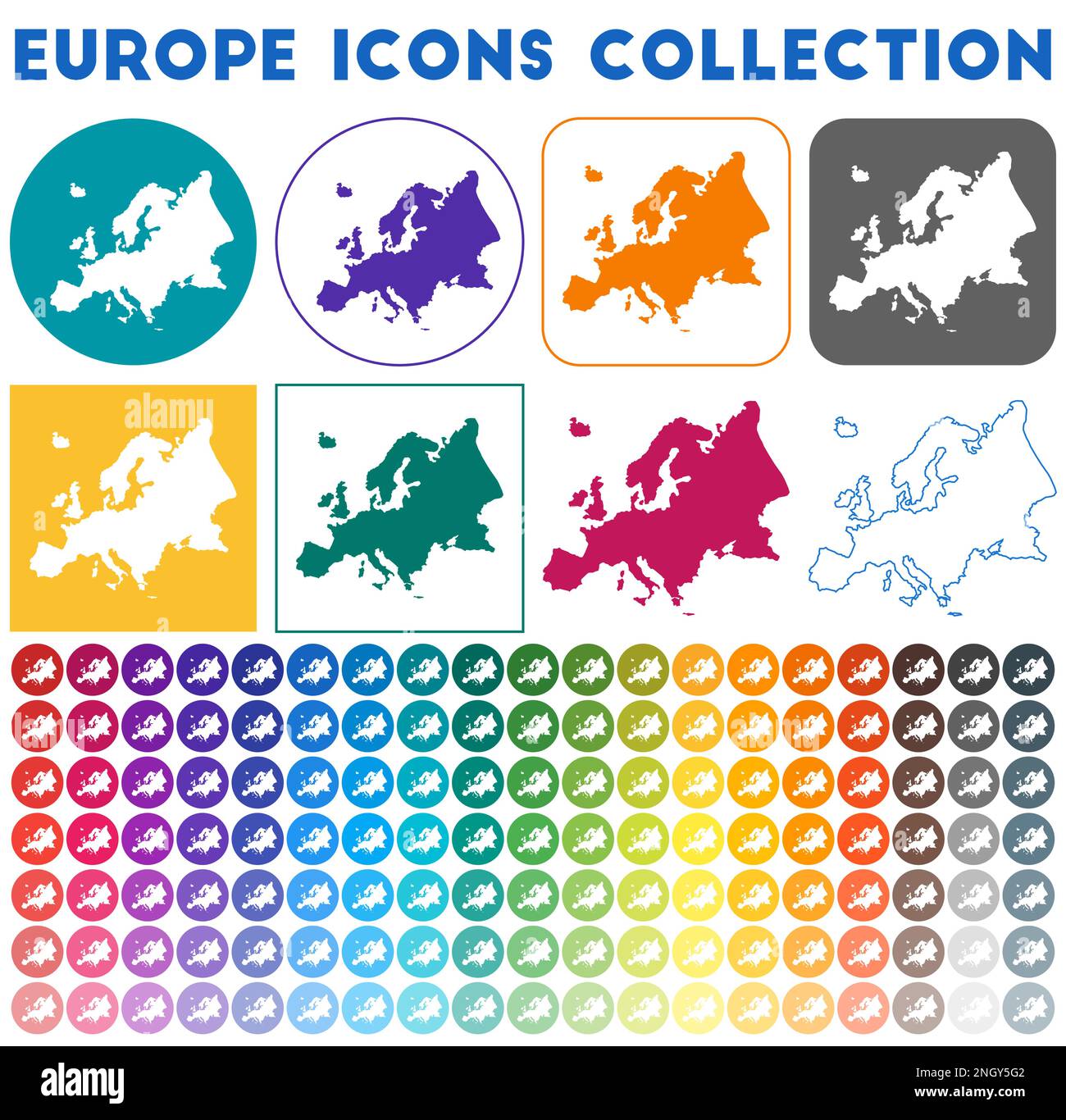 Europe icons collection. Bright colorful trendy map icons. Modern ...