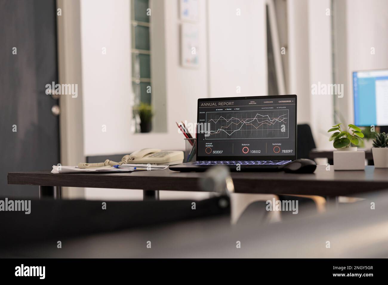 Empty office workstation with wheelchair for disabled person in the ...