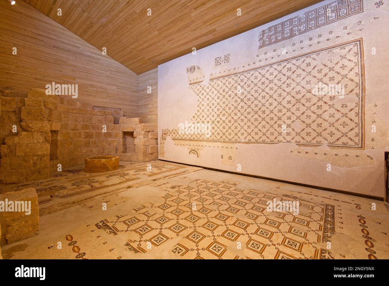 The fine Byzantine mosaics inside the Memorial Church of Moses atop the ...
