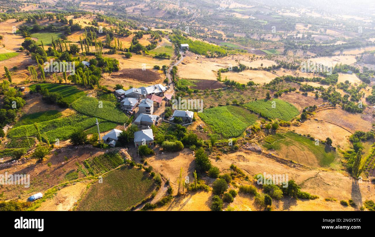 Small quiet village in Turkey. Farming and beautiful landscape with ...