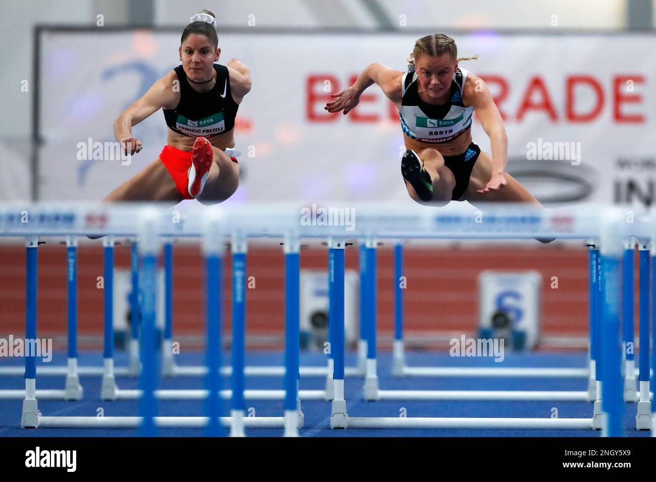 Belgrade, Serbia, 15 February 2023. Andrea Rooth of Norway and Joni ...