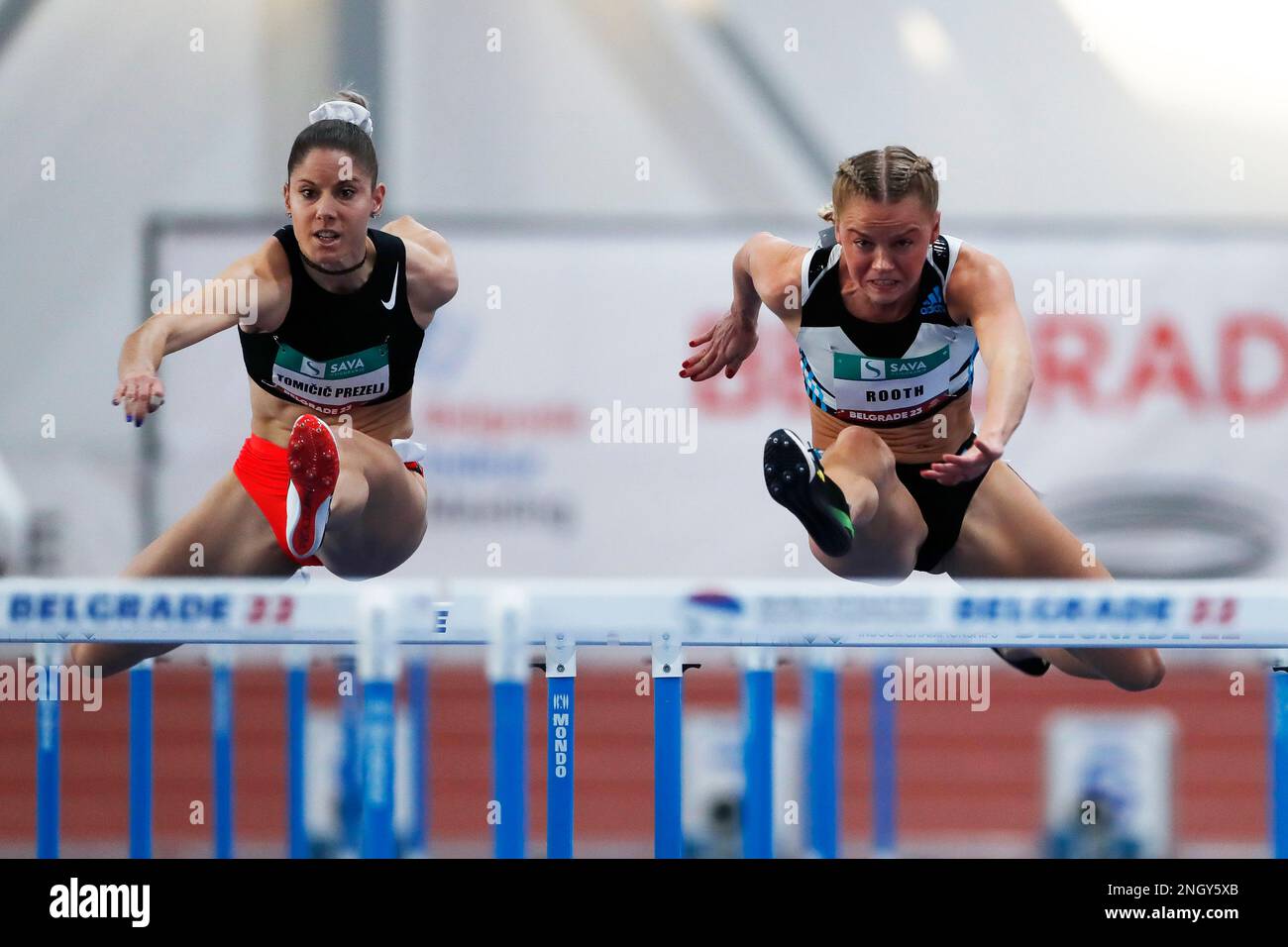 Belgrade, Serbia, 15 February 2023. Andrea Rooth of Norway and Joni ...