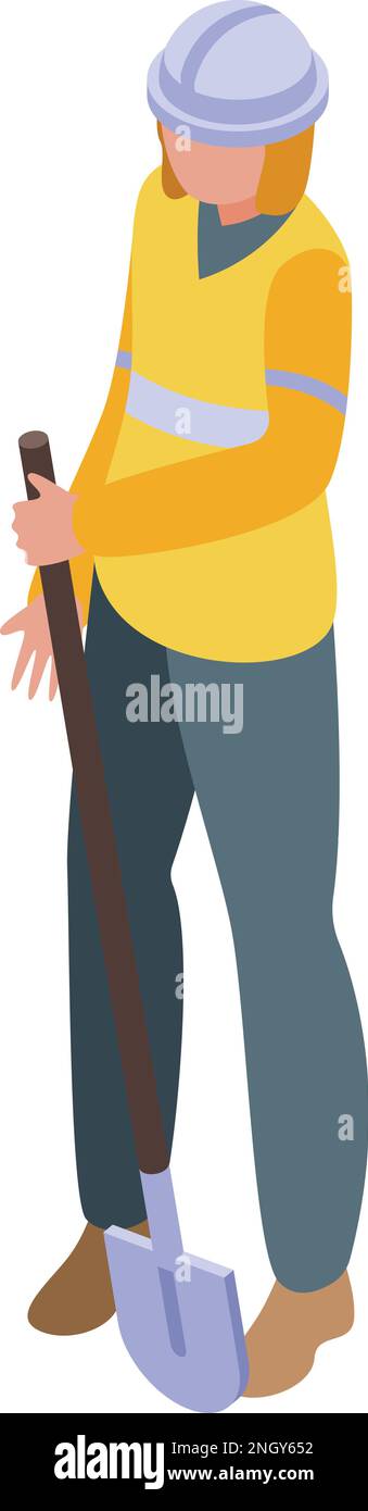 Shovel worker icon isometric vector. Female team. Work hat Stock Vector ...