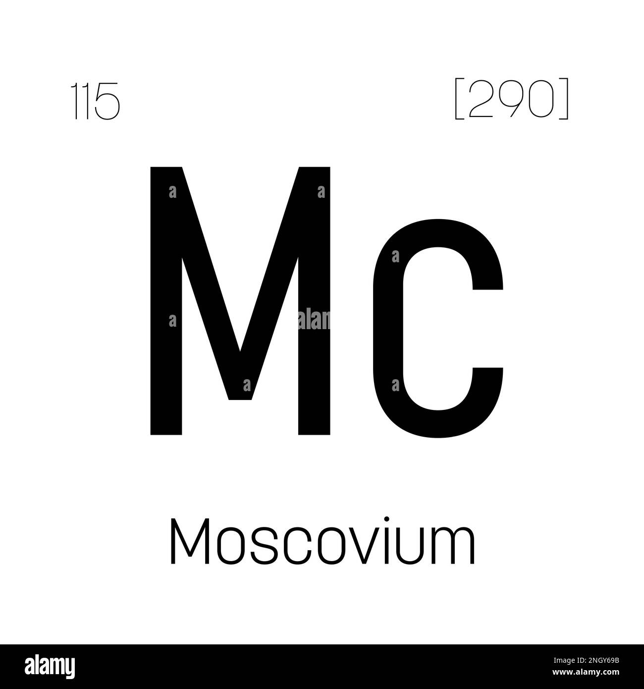 Moscovium, Mc, periodic table element with name, symbol, atomic number ...
