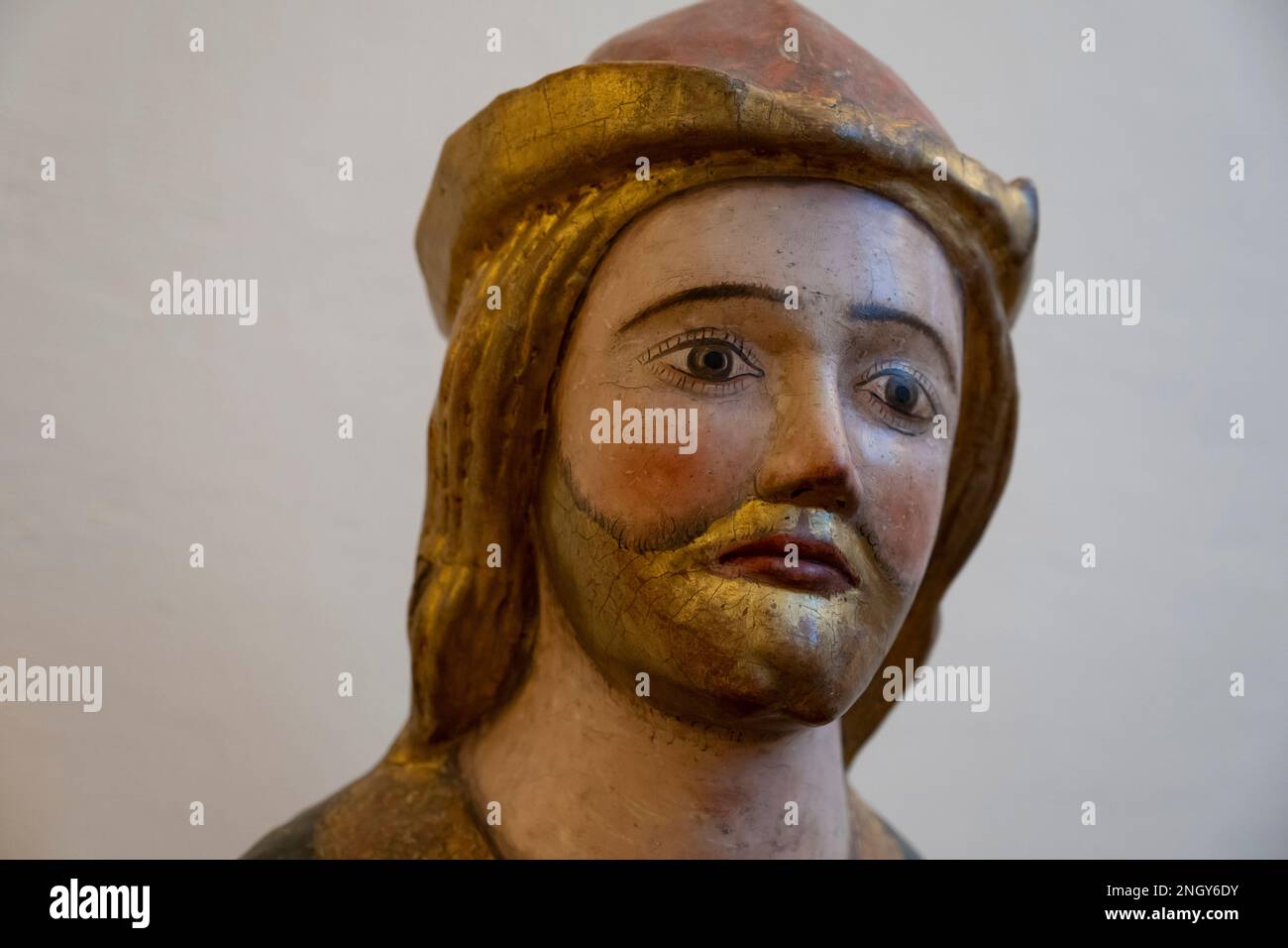 Polychrome figure of Saint James as a pilgrim (Santiago Peregrino) on ...