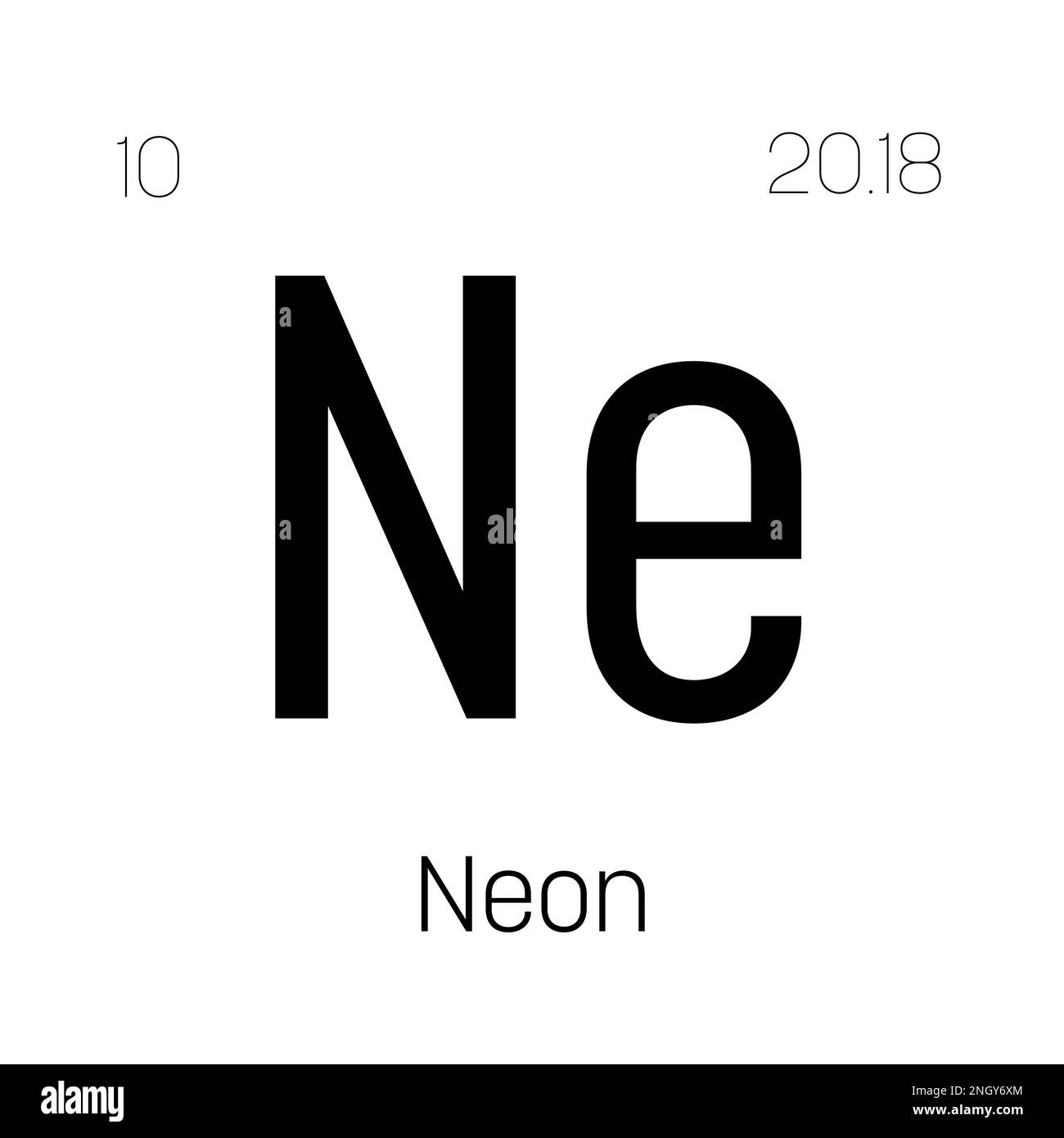 Neon, Ne, periodic table element with name, symbol, atomic number and ...